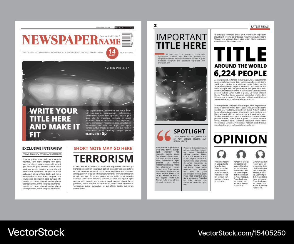 Newspaper front page with several columns Vector Image