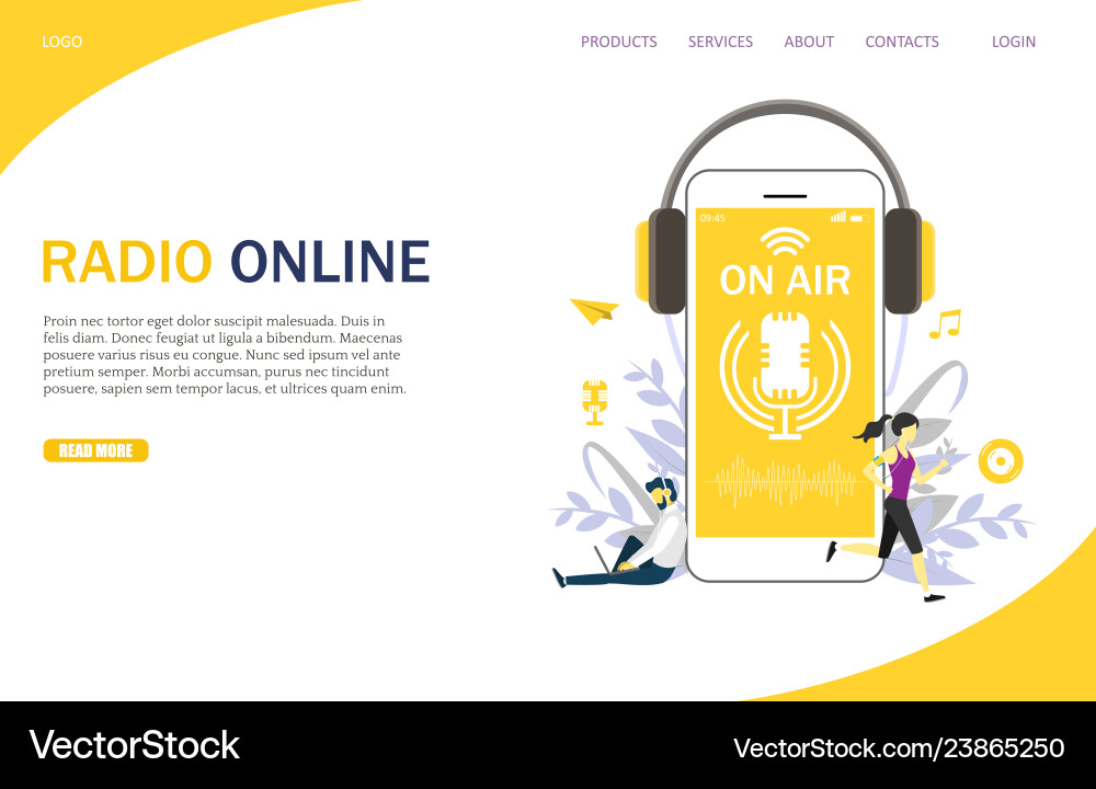 Radio online website landing page design Vector Image
