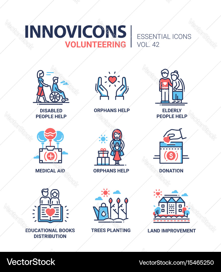 Volunteering - modern line design icons set Vector Image