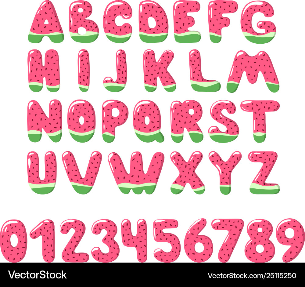 Watermelon Font - Cute Fruit Lettering Royalty Free Vector