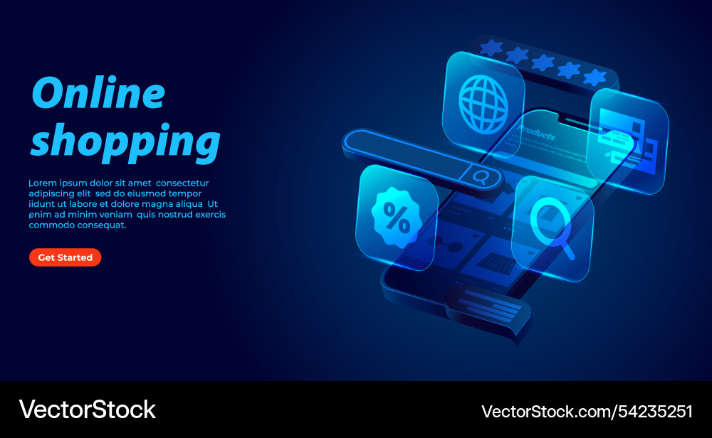 3d perspective mobile phone with online shopping Vector Image