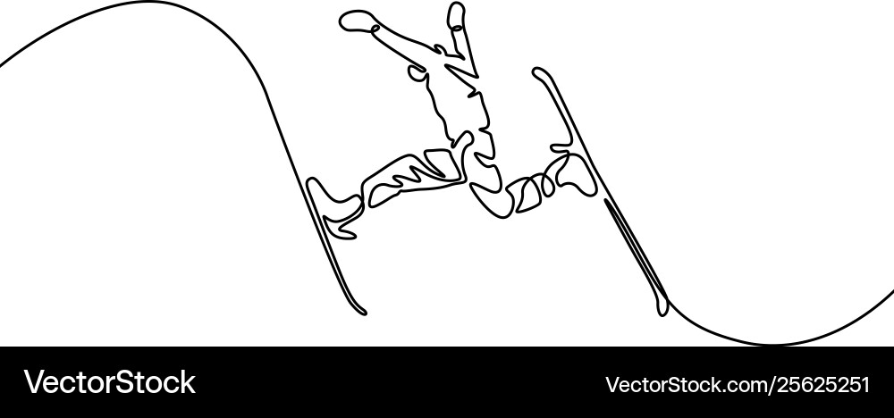 Continuous one line drawing skier jump Royalty Free Vector