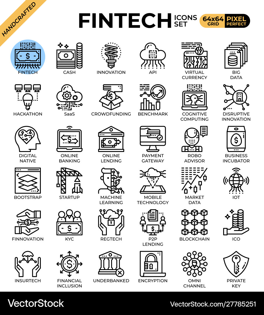 Fintech financial technology concept icons Vector Image
