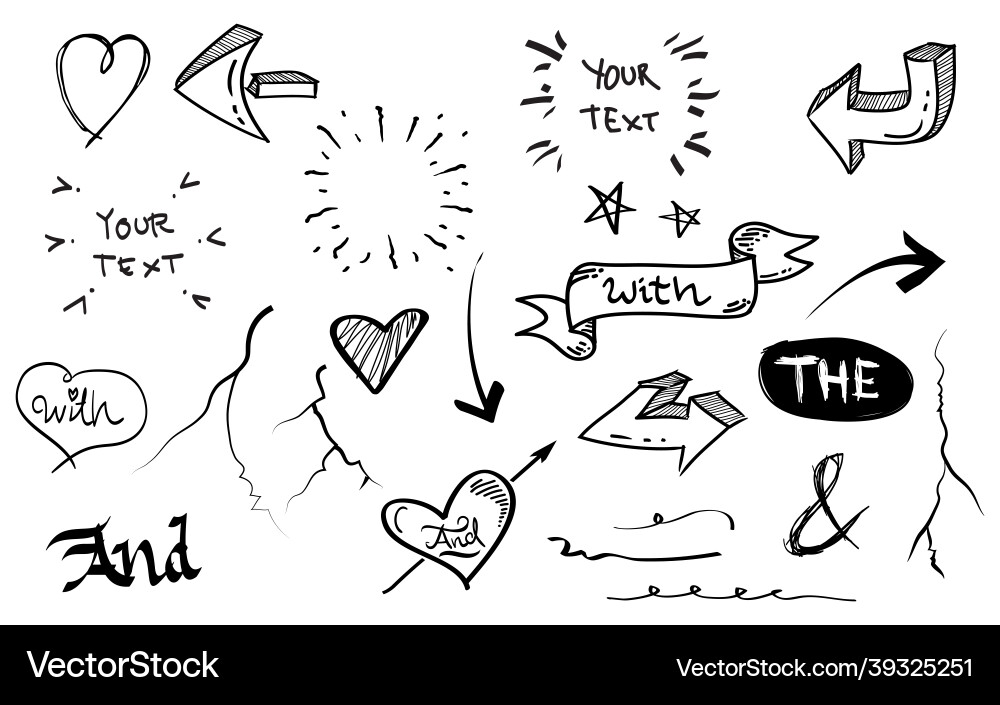 Hand drawn set of abstract comic doodle elements Vector Image
