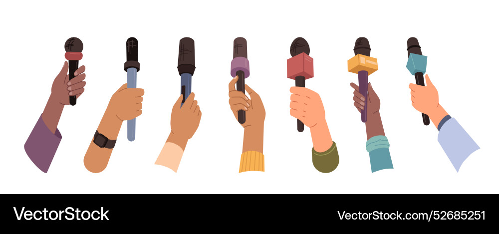 Journalist hand microphones performing interview Vector Image