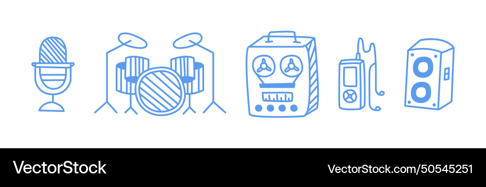 Music object and instrument blue line element Vector Image