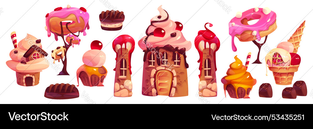 Sweet candy castle elements set Royalty Free Vector Image