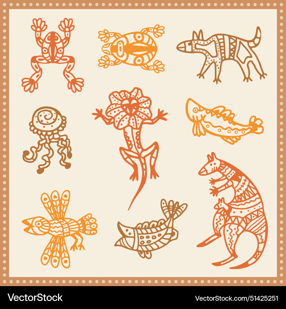 Tribal animals set in australian aboriginal style Vector Image