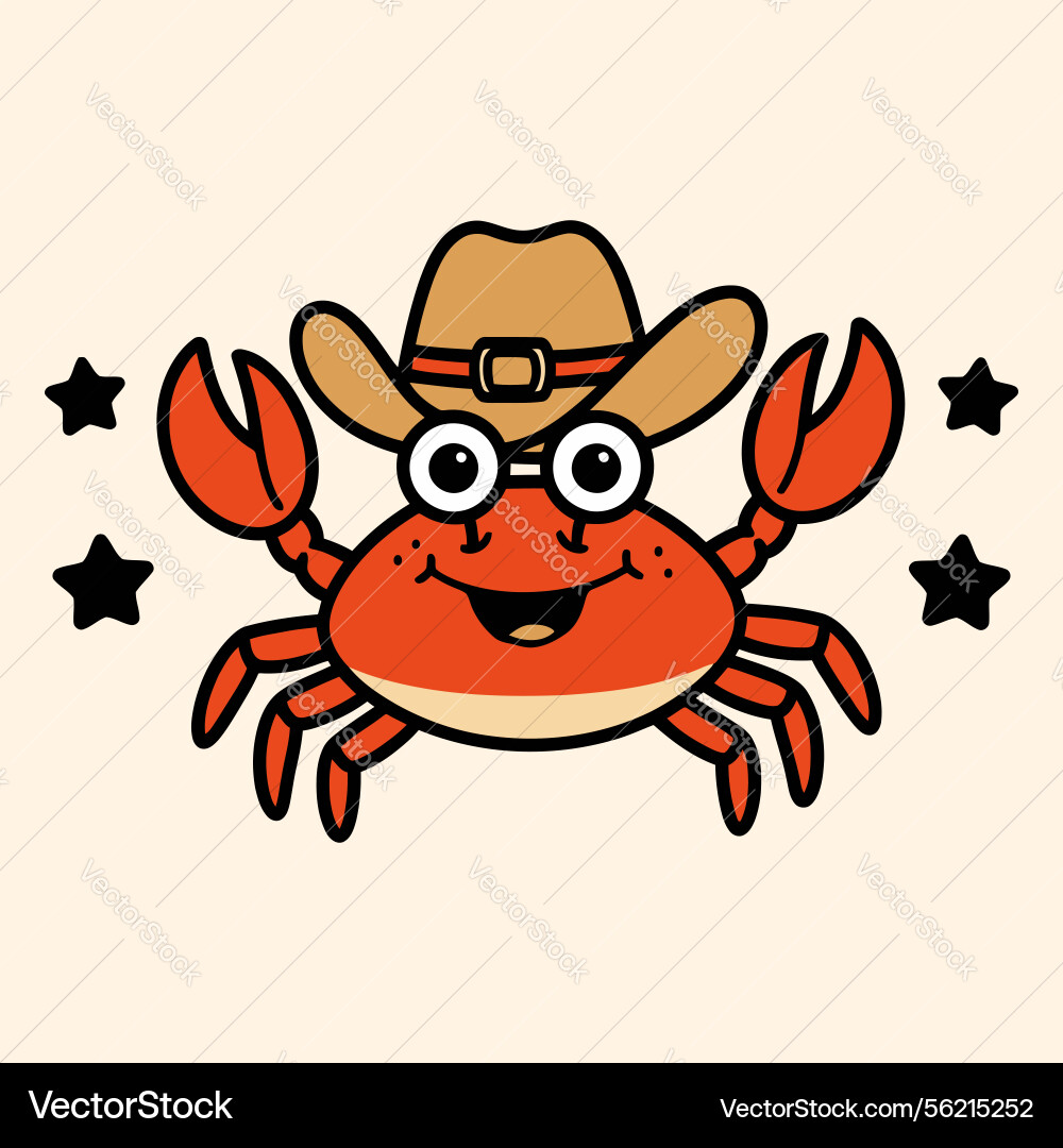 Cowboy crab cartoon character Royalty Free Vector Image