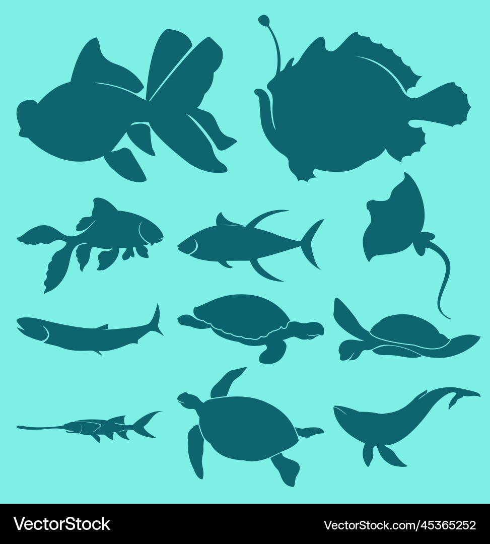 Sea fish silhouette collections Royalty Free Vector Image