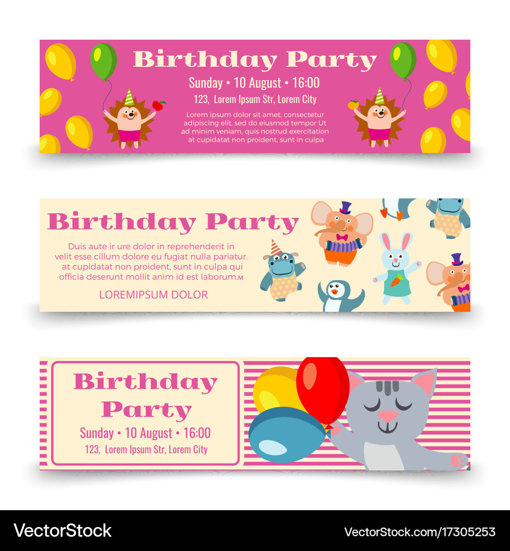 Birthday party horizontal banners template Vector Image