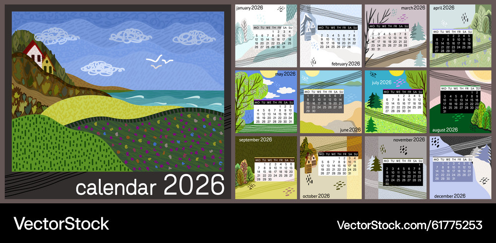 Colorful 2026 Monthly Calendar – Free Vector | VectorStock