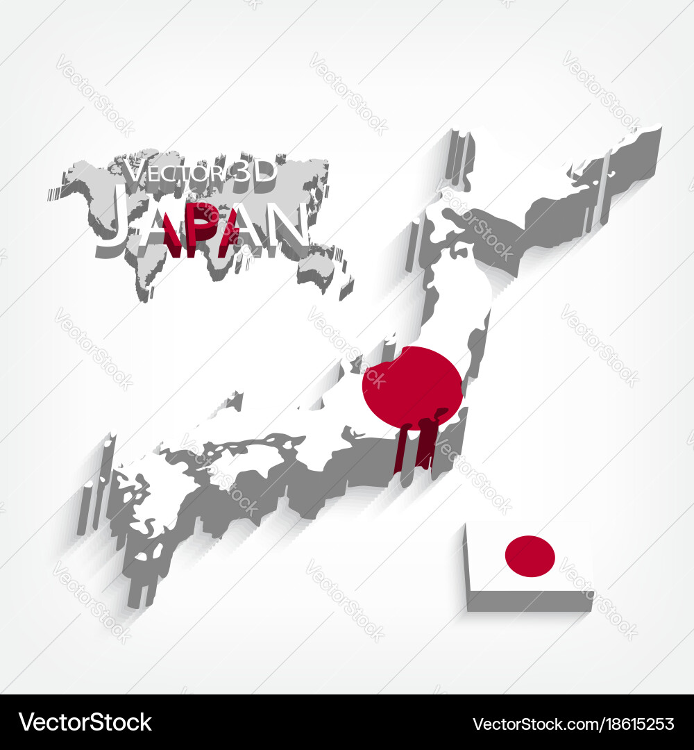Japan 3d map and flag Royalty Free Vector Image