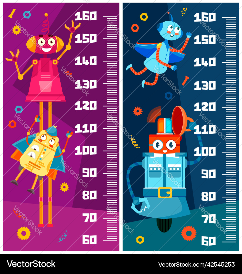 Kids height chart with cartoon funny robots Vector Image