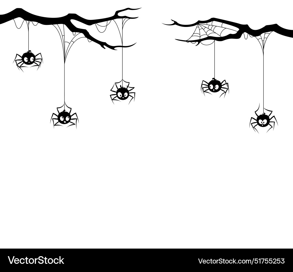 Spider halloween border with tree branches and web