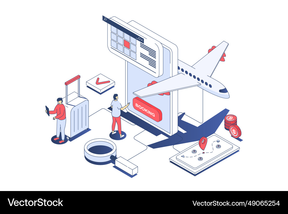 Booking flight concept in 3d isometric design Vector Image