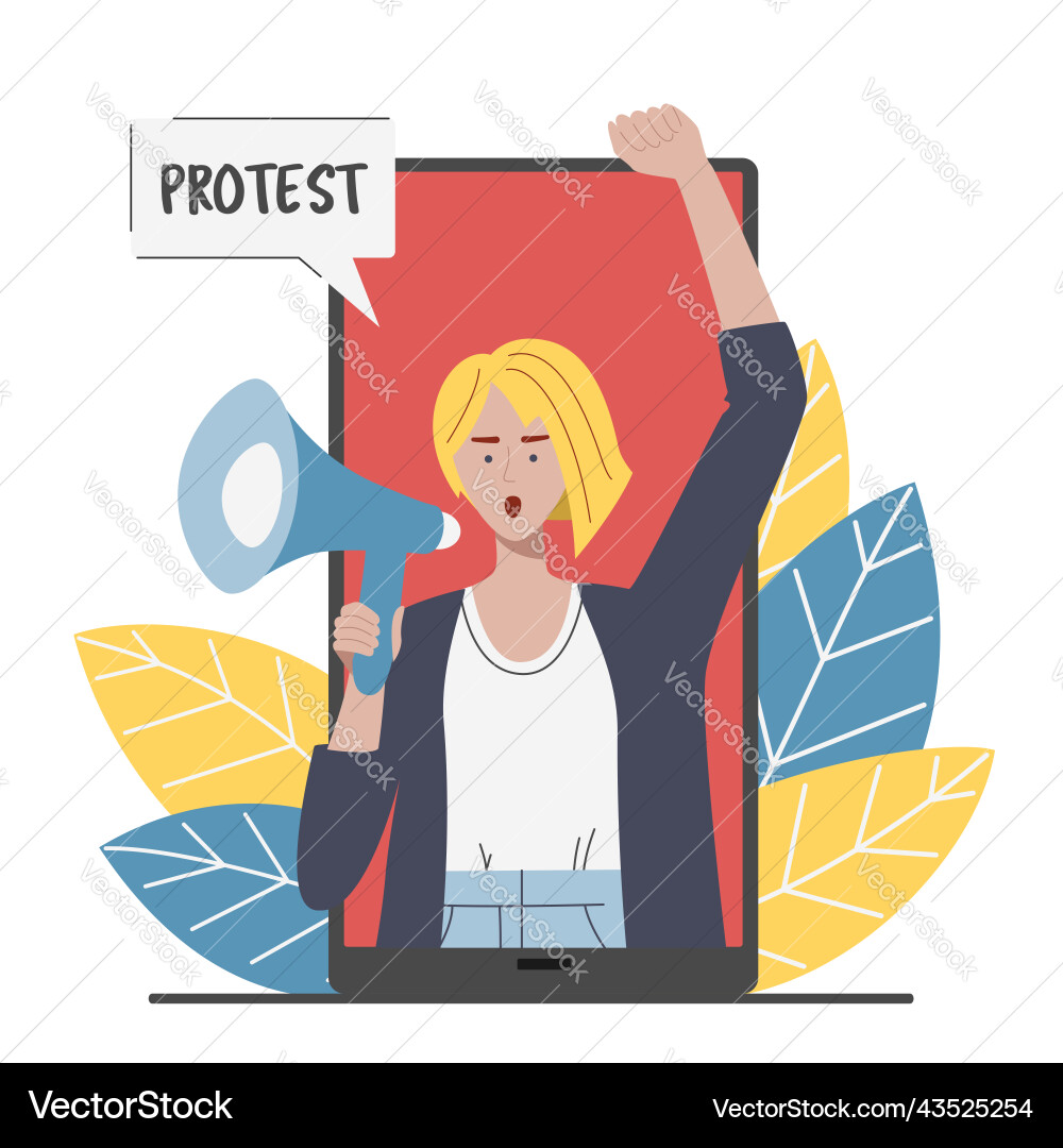 Digital online protest concept woman on huge Vector Image