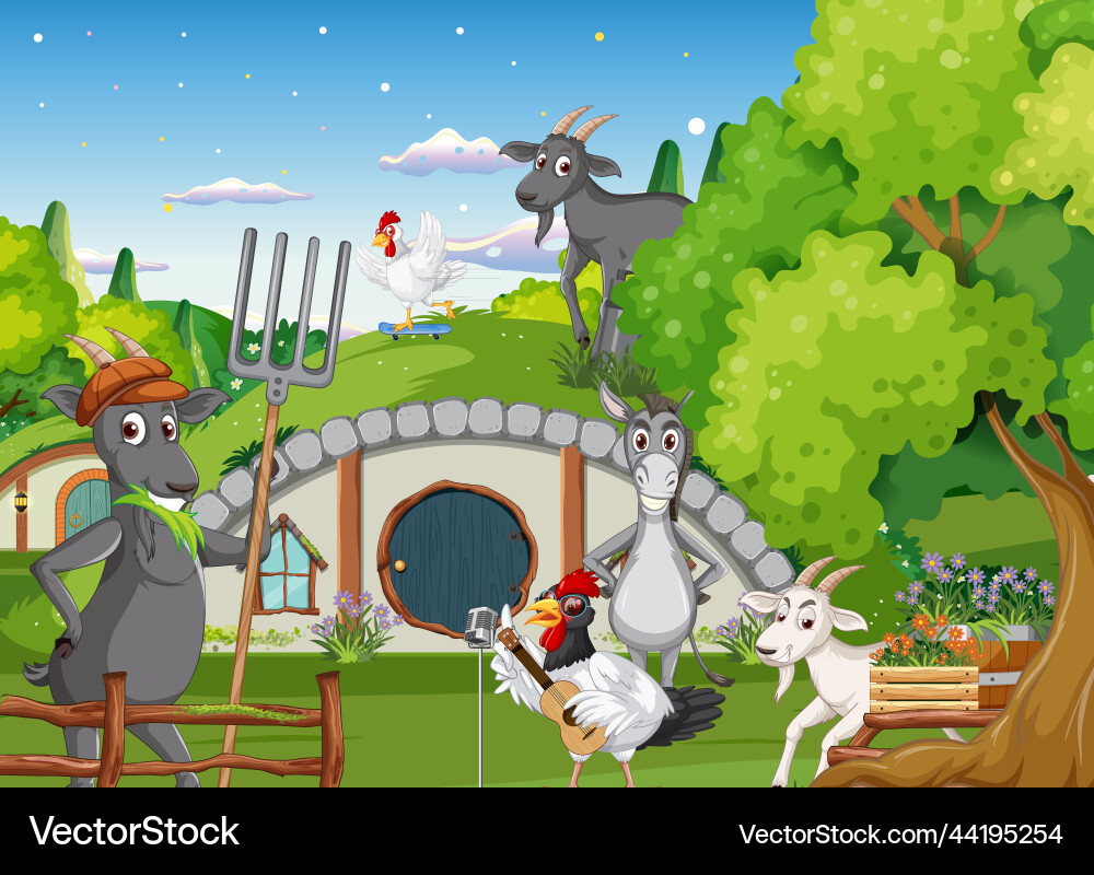 Farm animal at hobbit house Royalty Free Vector Image