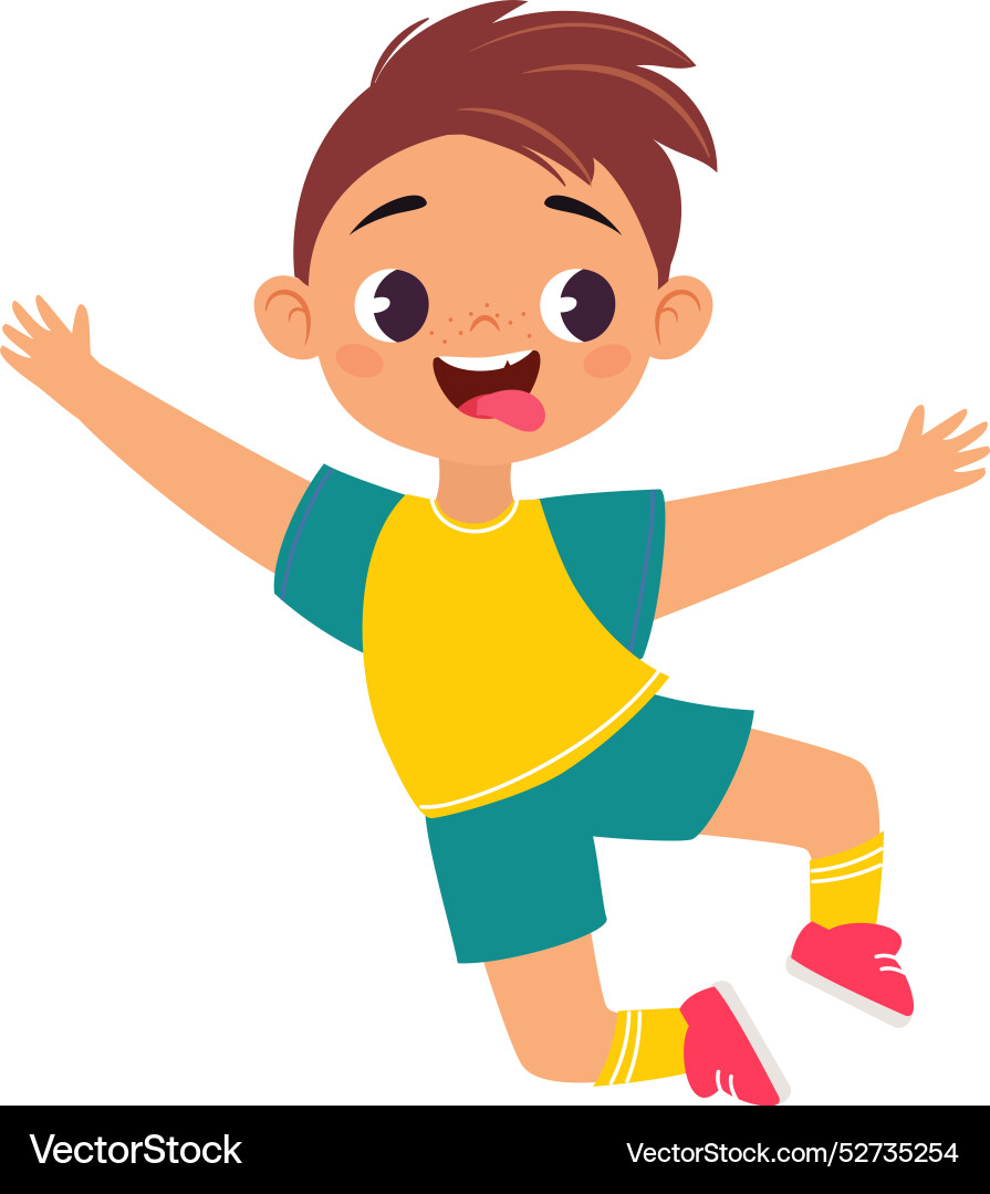 Funny boy kid character enjoy and having fun Vector Image