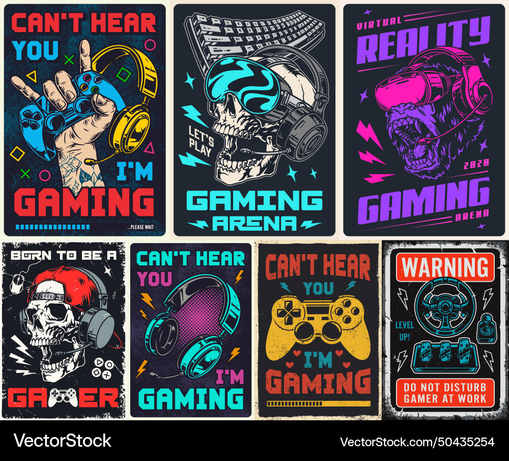 Gaming area colorful set stickers Royalty Free Vector Image