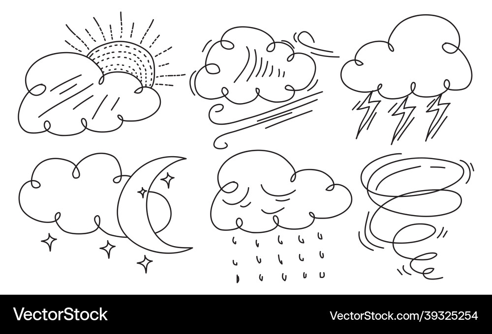 Hand drawn set of abstract comic doodle weather Vector Image