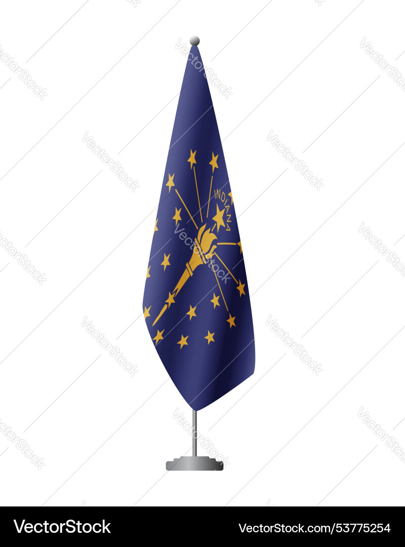 Indiana us flag on flagpole transparent background