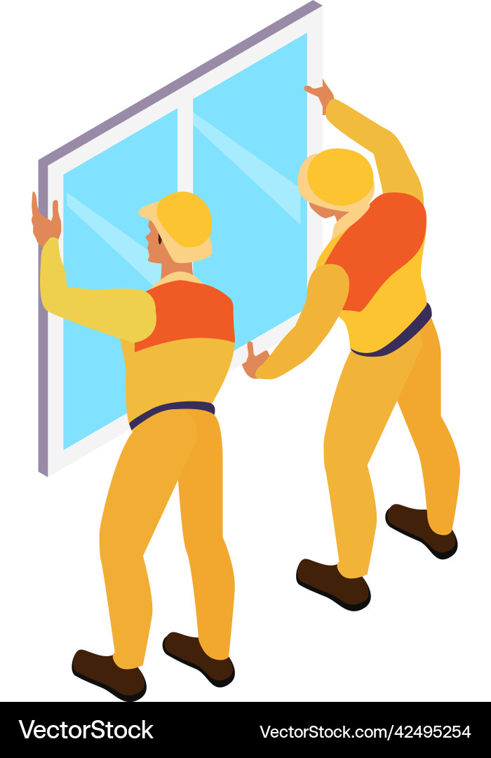 Installing window repair composition Royalty Free Vector