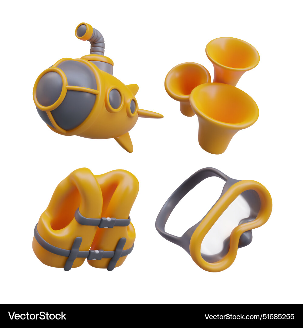 Collection with submarine life vest glasses Vector Image
