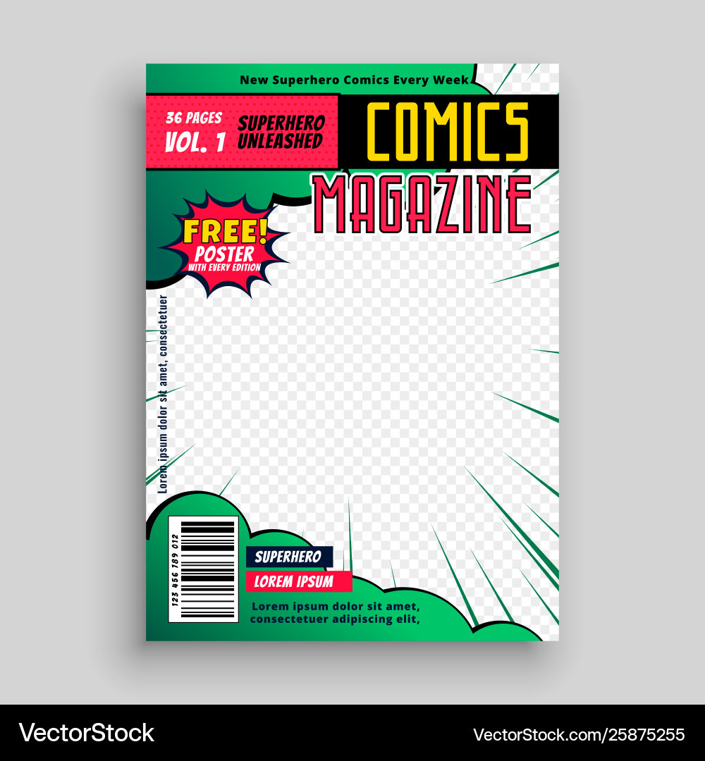 Comic book cover page design Royalty Free Vector Image