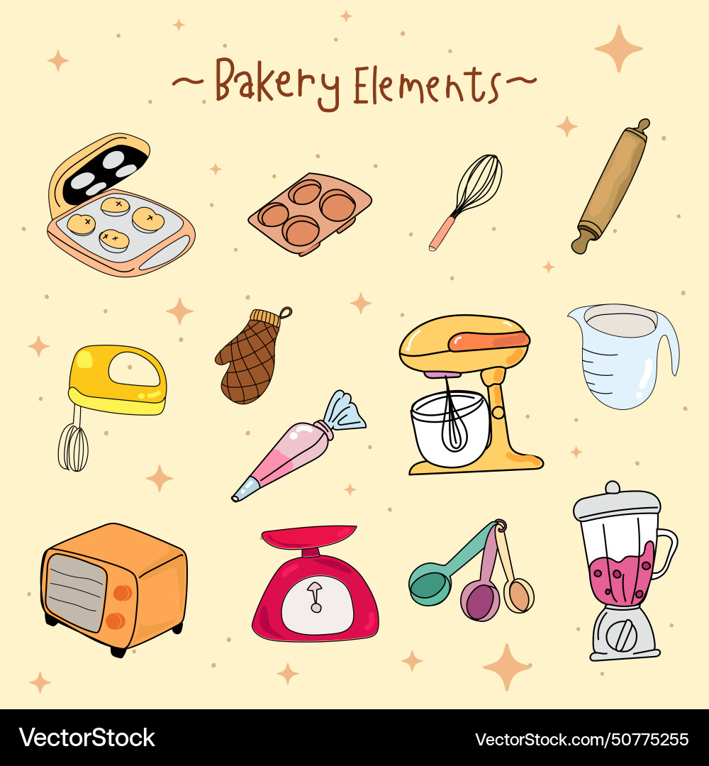 Kitchen utensils and bakery tools doodle Vector Image