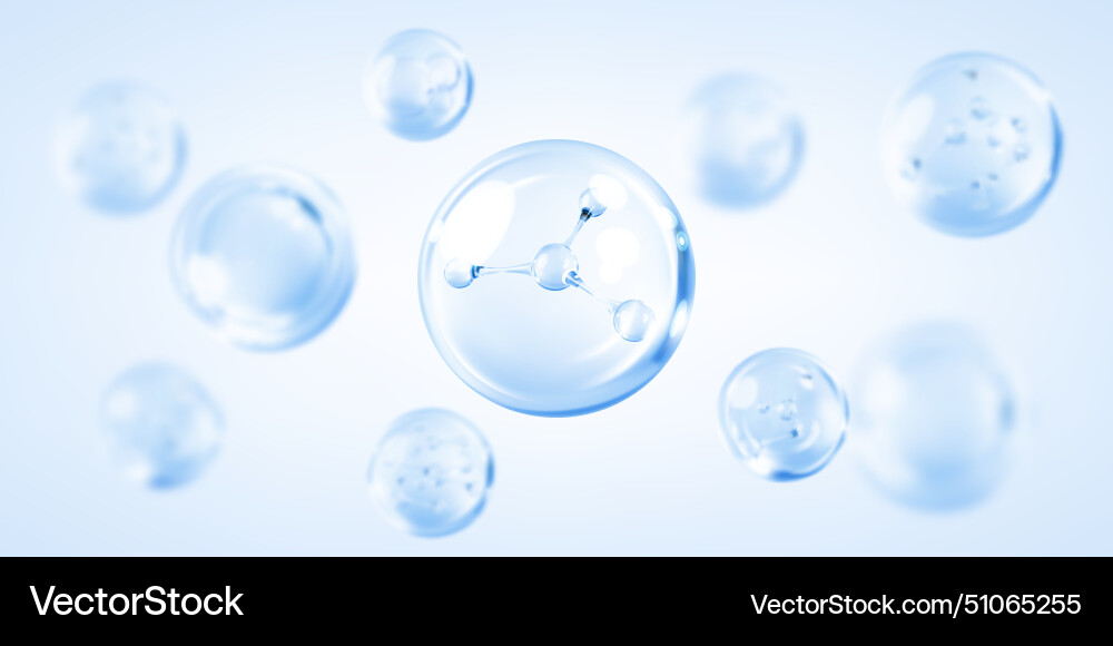 Molecule inside bubble on blue background Vector Image