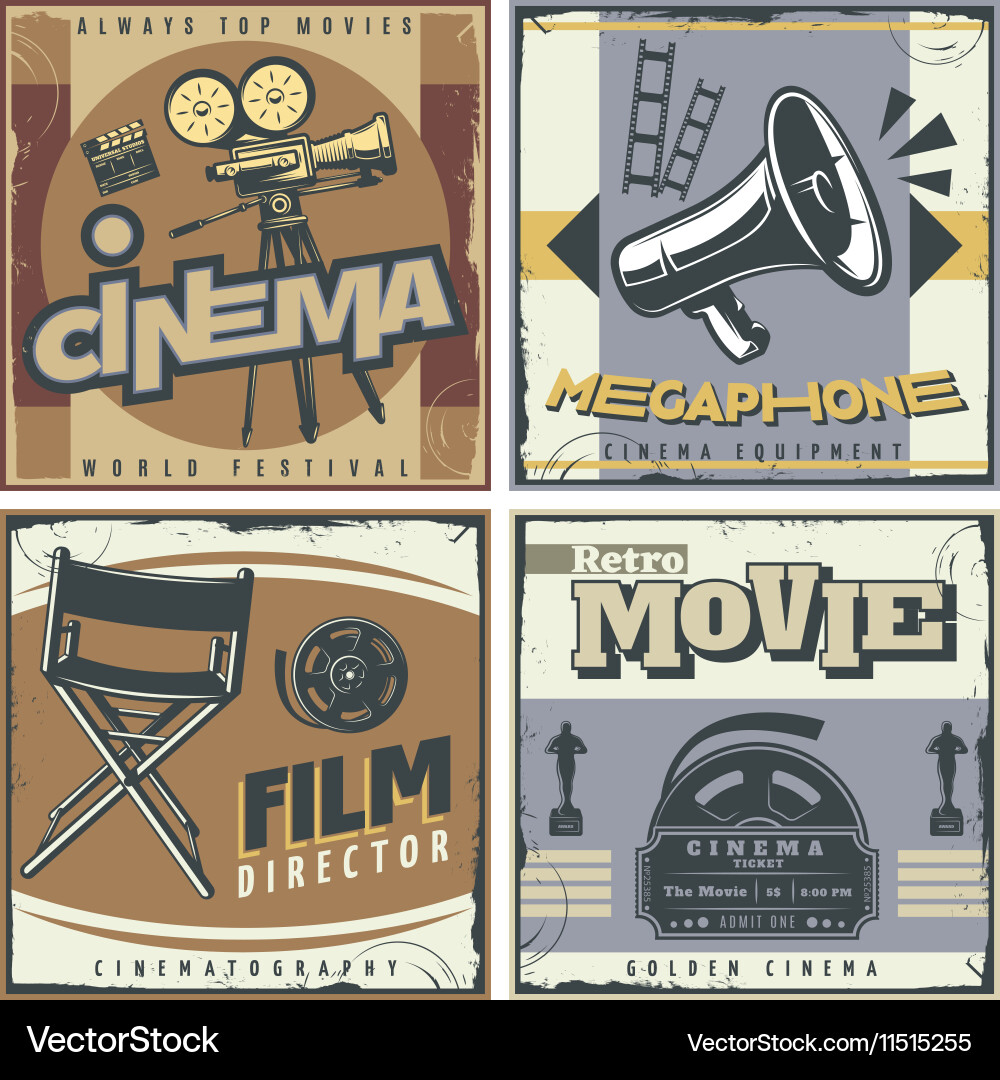 Retro cinema labels set Royalty Free Vector Image