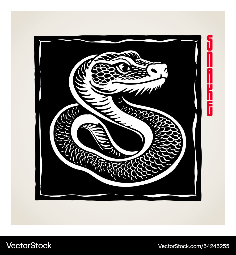 Stylish black and white snake emblem Royalty Free Vector