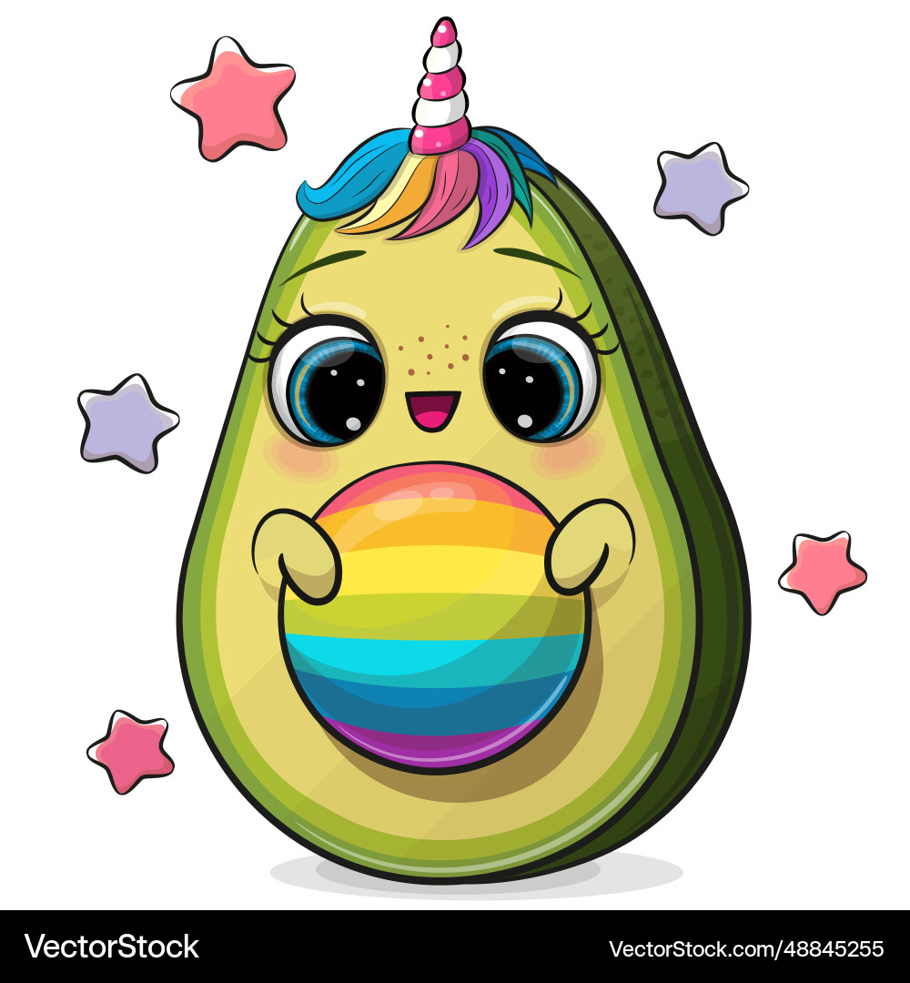 Unicorn avocado with rainbow bone Royalty Free Vector Image