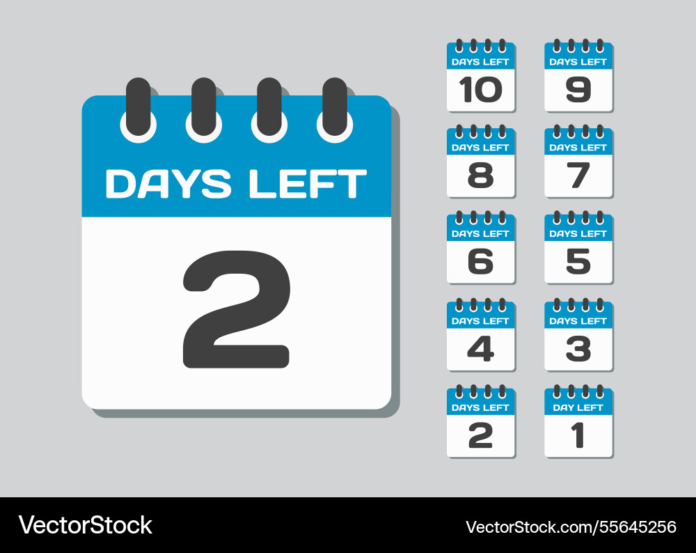 Countdown daily page calendar icon - 2 days left Vector Image