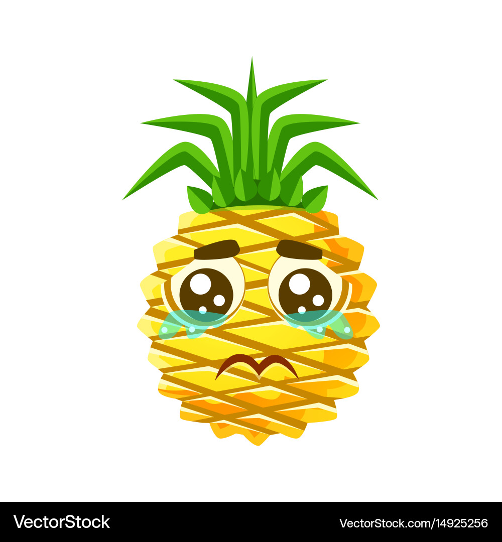 Crying pineapple emoticon cute cartoon emoji Vector Image