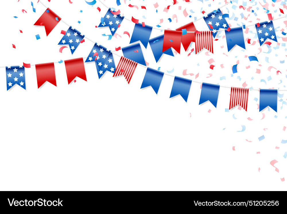 Feast flags with falling confetti for american Vector Image