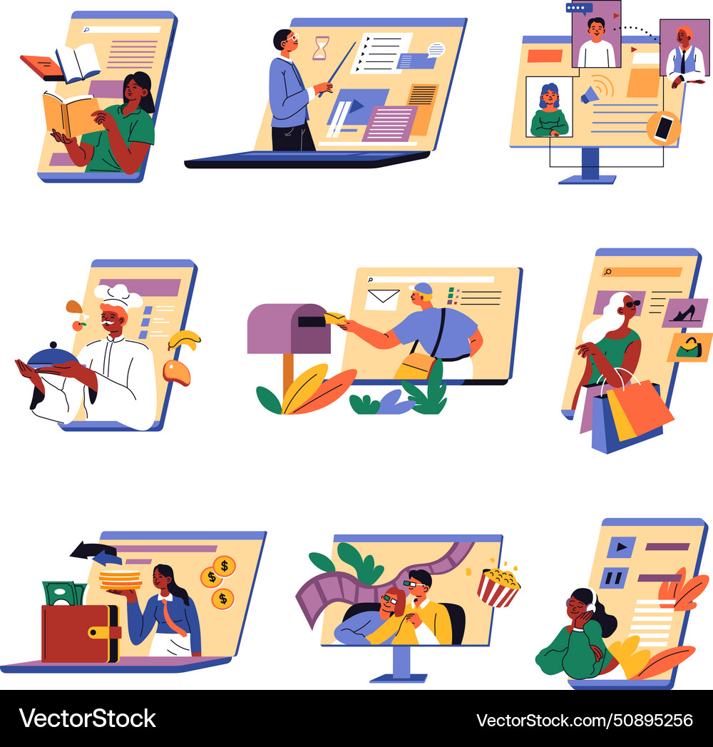 People working online web meetings and services Vector Image