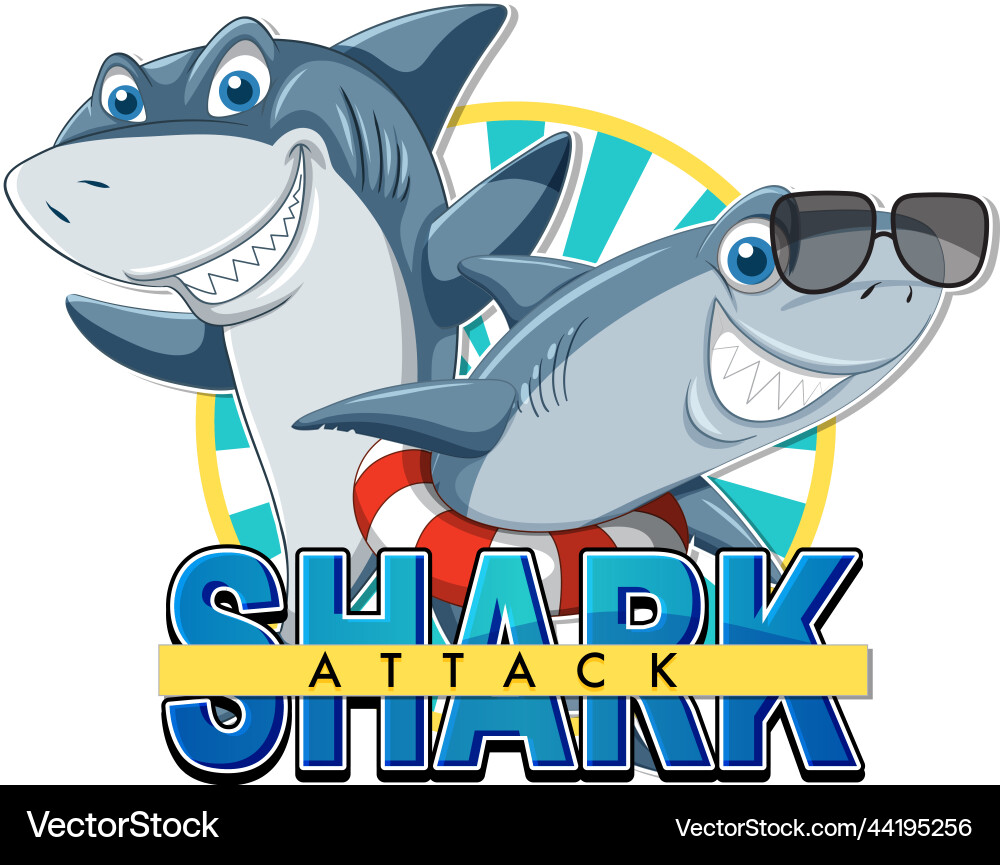 Shark attack icon with cartoon character Vector Image