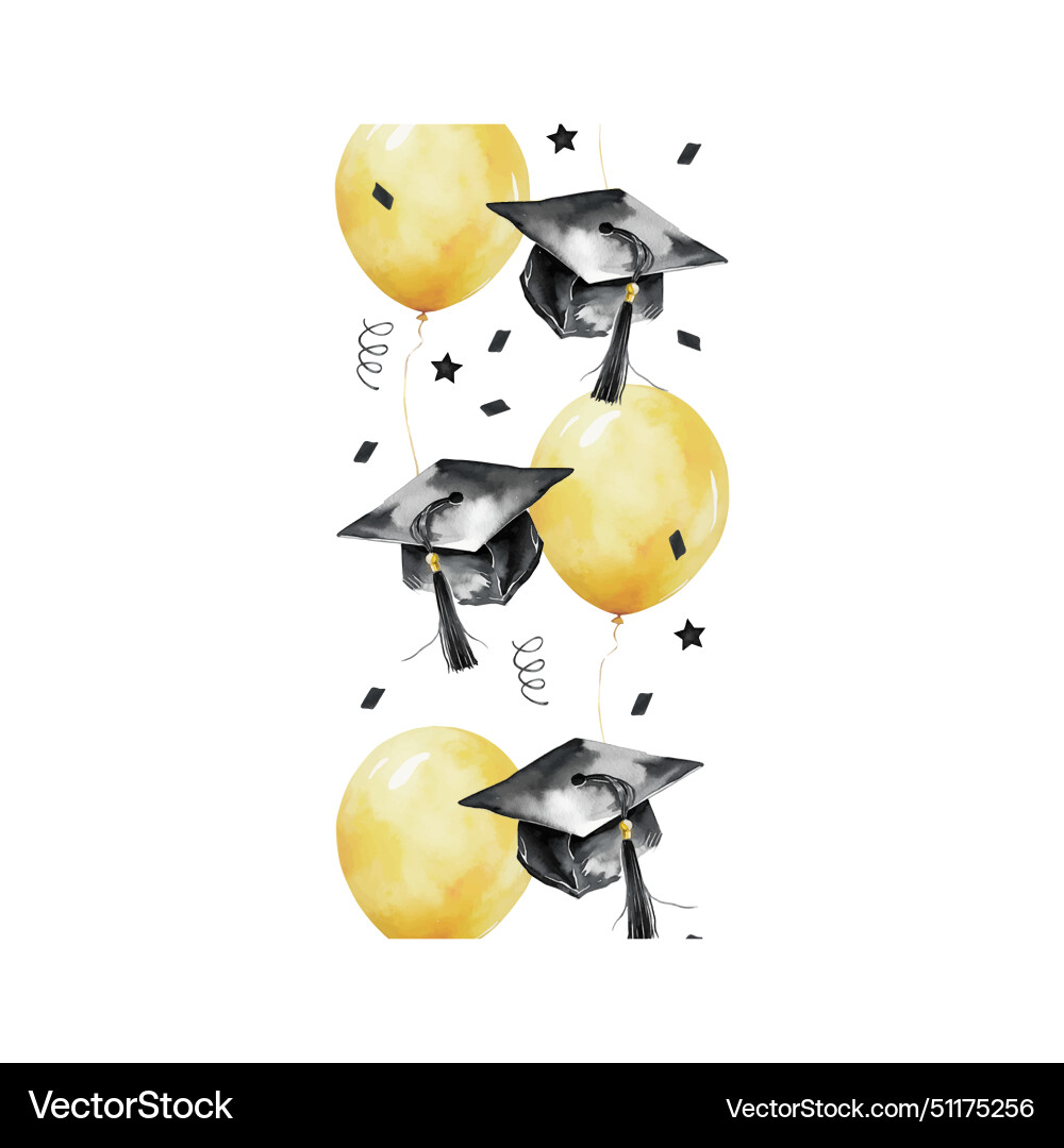 Watercolor graduation party decor card Royalty Free Vector