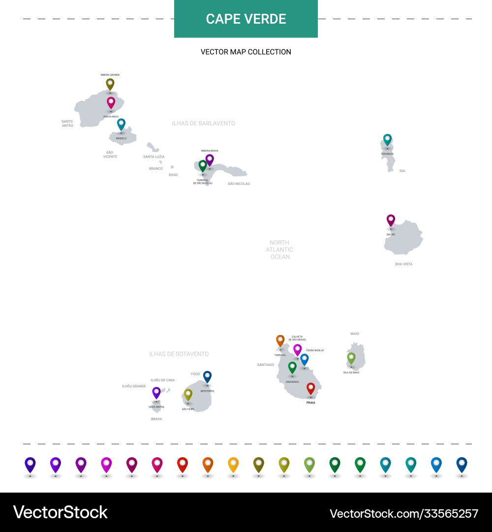 Cape verde map with location pointer marks Vector Image