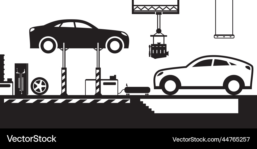 Car service with stand and canal Royalty Free Vector Image