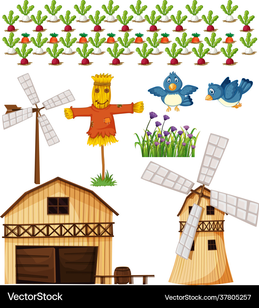 Farm element set isolated on white background Vector Image