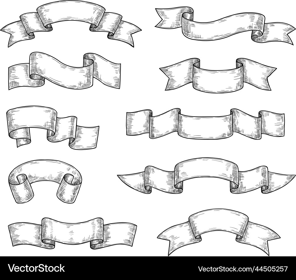 Hand drawn ribbon banner engraved frame for text Vector Image