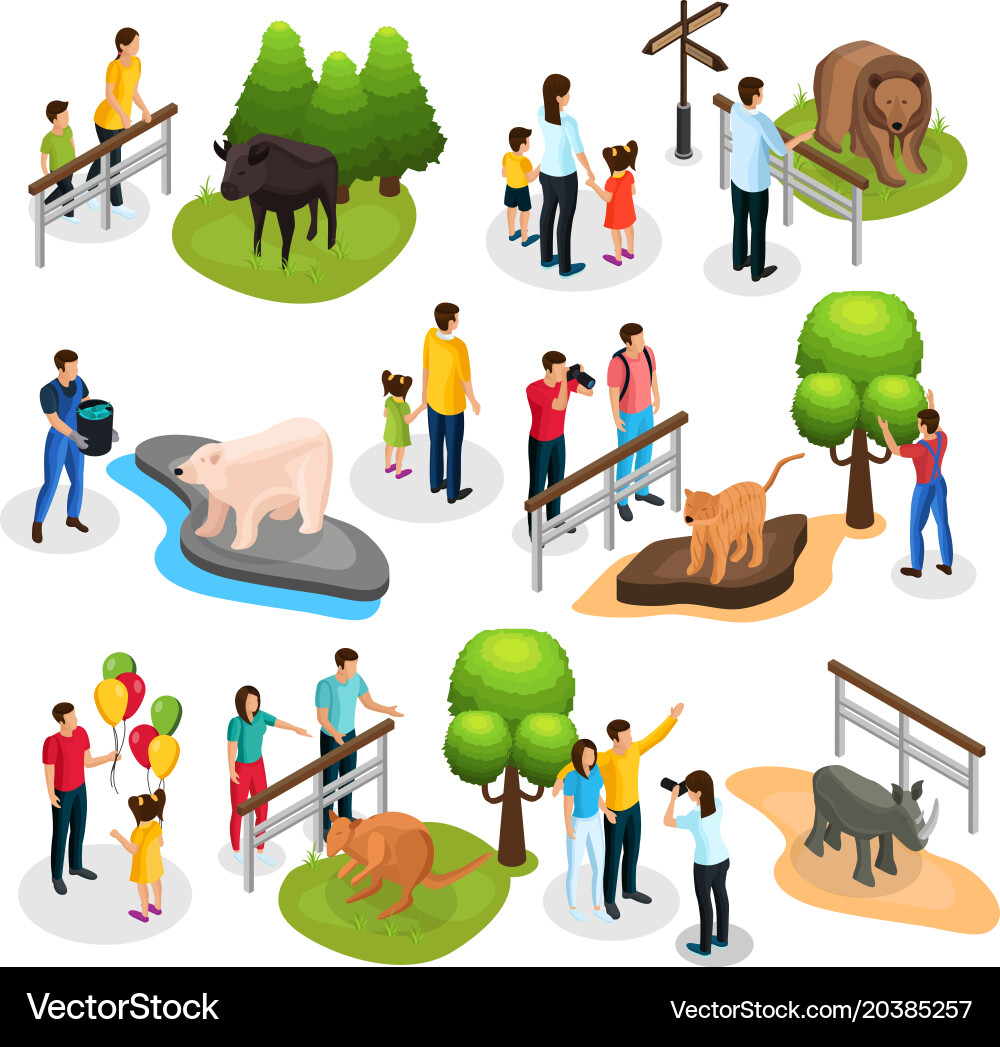 Isometric zoo elements collection Royalty Free Vector Image