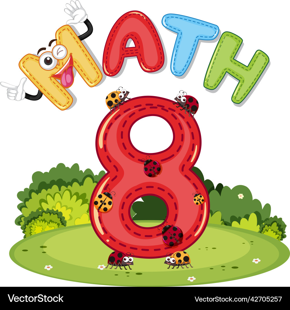 Math number 8 with eight ladybugs Royalty Free Vector Image