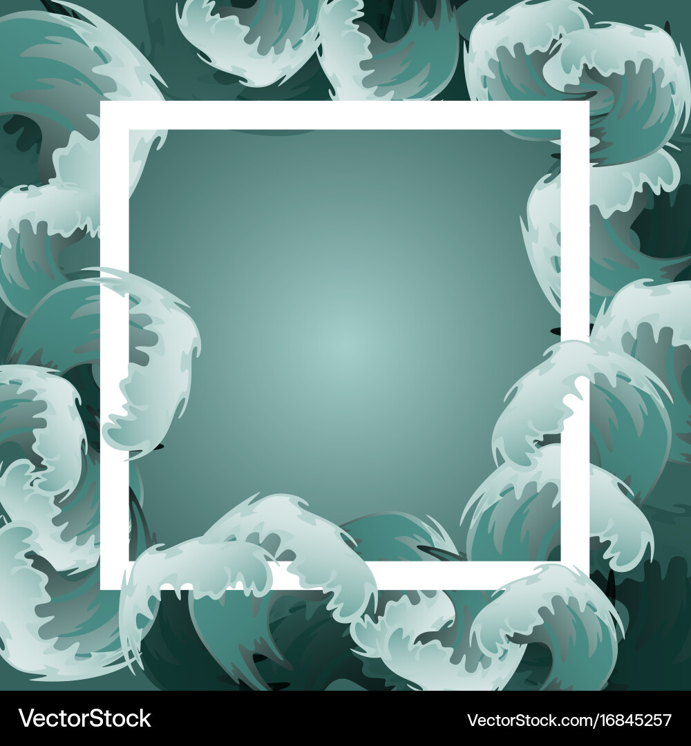 Sea blue water wave frame ocean border background Vector Image