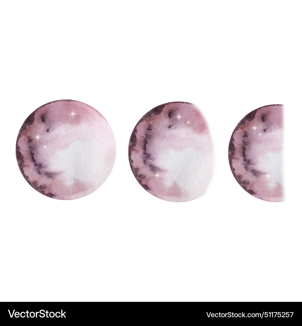 Set of watercolor pink moon Royalty Free Vector Image