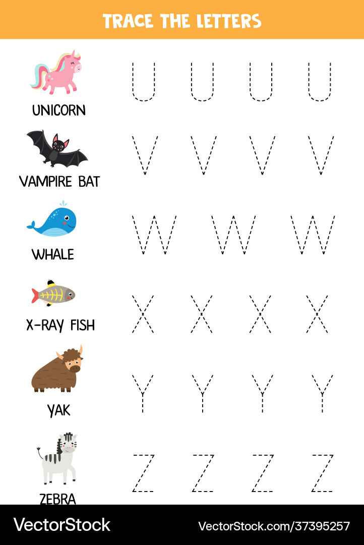 Tracing letters english alphabet with animals Vector Image