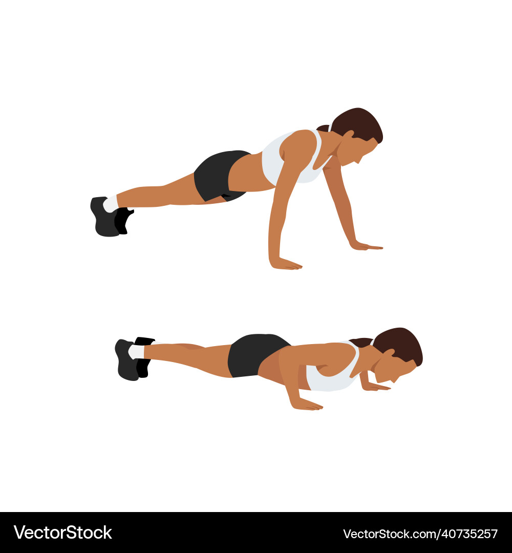 Woman doing wide push ups exercise flat Royalty Free Vector